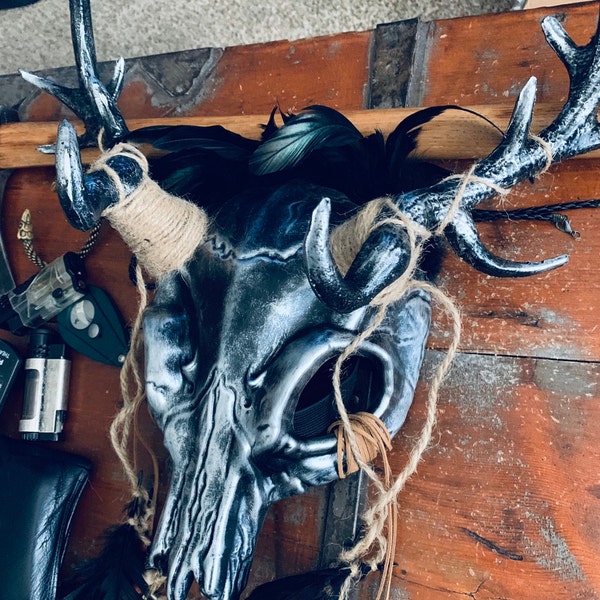 Deer Skull Masquerade Mask Gold/black, Viking Skull Headpiece, Skull ...