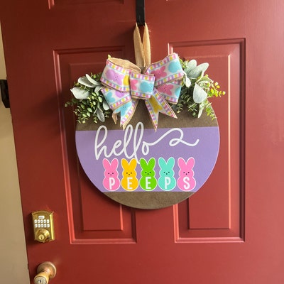 Happy Easter Front Door Decor Easter Welcome Sign Hello Peeps Easter ...