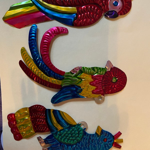 Handmade Mexican Tin Ornaments set of 3 Vintage Christmas Tree-fiesta ...