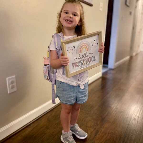 Boho Rainbow Hello Preschool Sign, First Day of Preschool, Printable ...