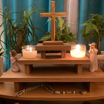 Three Tier Hardwood Altar Table Set, Yoga Studio Meditation Space ...