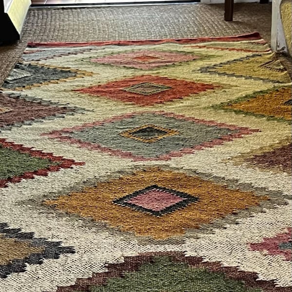 Vintage Kilim Runner: Turkish Aztec Multicolor • Geometric Traditional ...