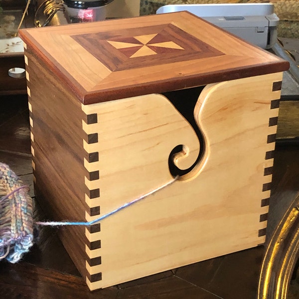 Wood Yarn Box With Top Lid. Large Size. Basketweave Pattern Wood ...