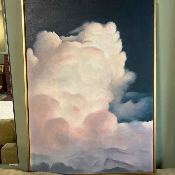 White Cloud Wall Art Large Cloudy Sky Painting Original Pink Cloud ...