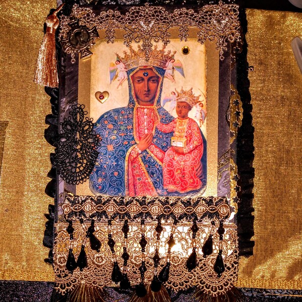 Madonna, Divine Shepherdess, Mary Bead Embroidery Fringe Necklace ...