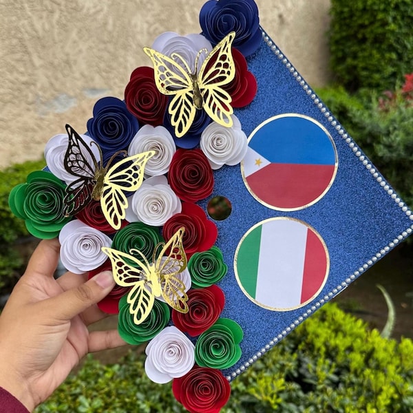 Graduation Cap, Red Flower Grad Cap, Graduation Pink Cap, Red and White ...
