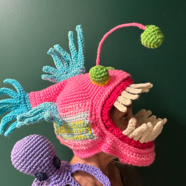 Angler Fish Crochet Hat Costume & Wrist Gauntlets - Fantasy Under the ...