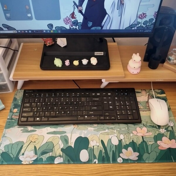 Kawaii Green Desk Mat Cartoon Animal Mouse Pad Anime Forest Desk Mat ...
