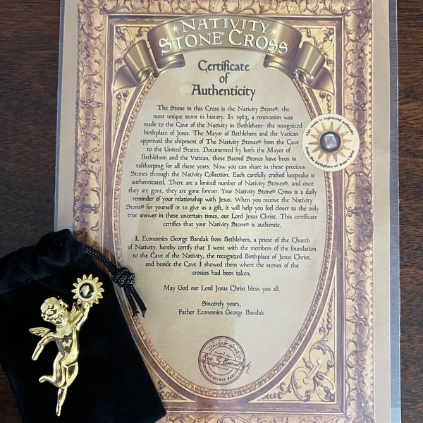 Authentic Stone From the Tomb of the Nativity in a Gold Angelic Relic ...