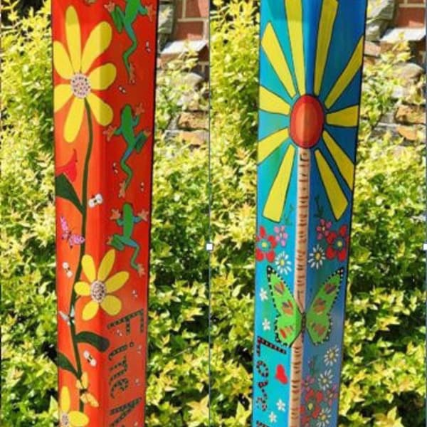 Garden Peace Pole Hand Painted With Solar Light Cap and Wire Stand ...