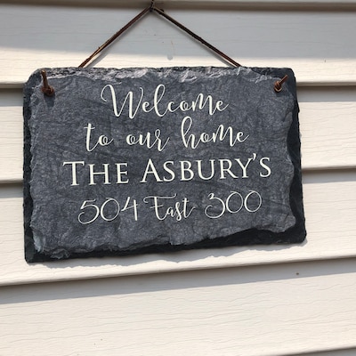 Outdoor Welcome Sign Slate Family Sign, Address Plaque, Family Name ...