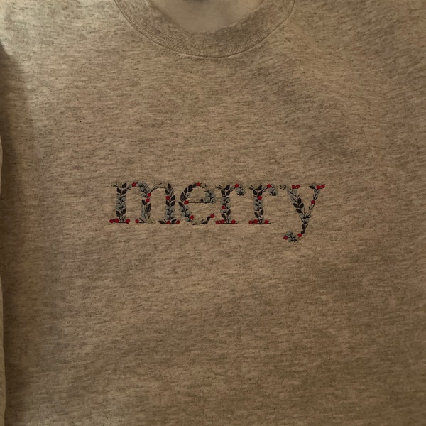 Embroidered Floral Merry Christmas Sweatshirt, Embroidered Christmas ...