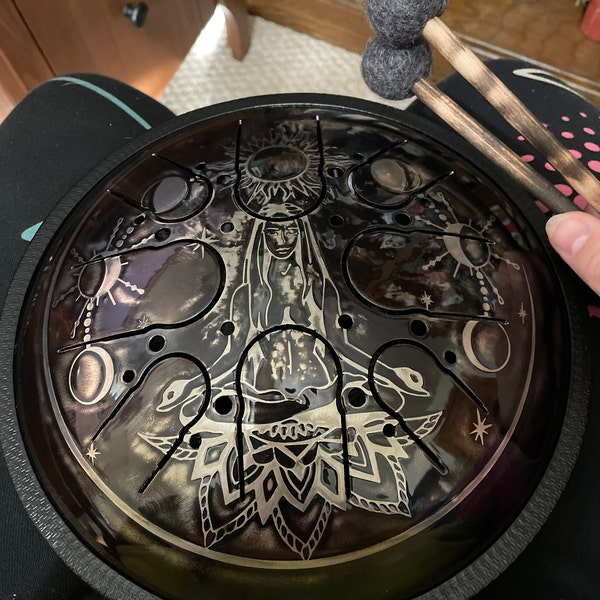 Steel Tongue Drum With Moon Phases and Lotus, Perfect Gift for Music ...