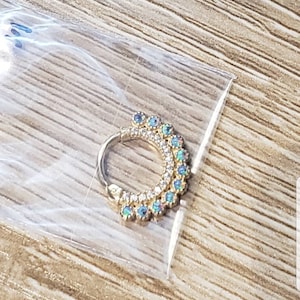 14k Gold Daith Piercing ,septum,blue Opal Clicker Ring..16g..8mm5/16 ...