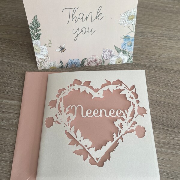 Personalised Floral Love Heart Papercut Name Card, Wedding ...