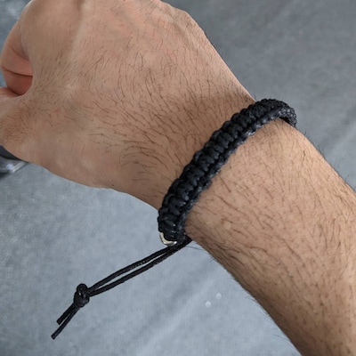 Mens Black Chunky Friendship Bracelet, Boyfriend Gift, Knotted Bracelet ...