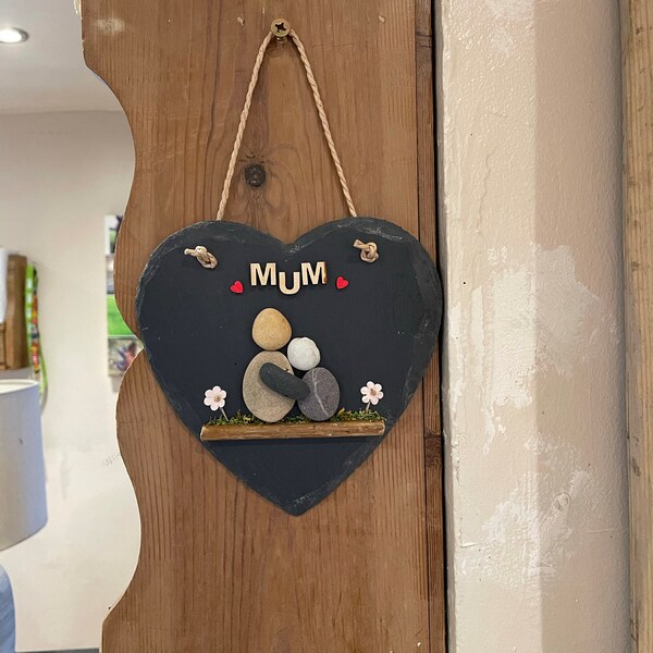 Pebble Art Mum Gift: Slate Heart, Mother & Child - Etsy