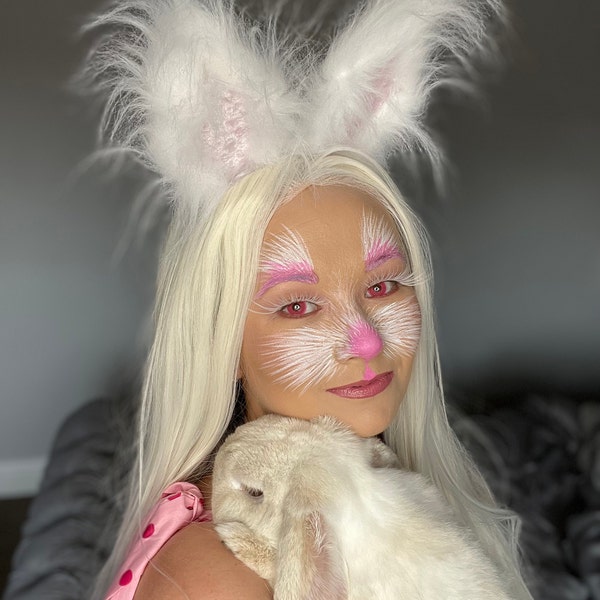 White Fluffy Faux Fur Bunny Rabbit Ears Easter Party Dress up Hair Band ...