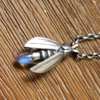 14k Gold Firefly Necklace, Gemstone Firefly Necklace, 14k Gold Insect ...