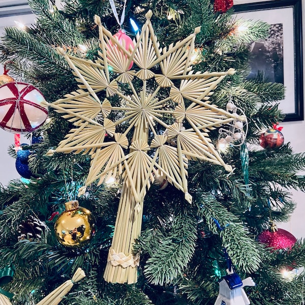 Straw Star Christmas Tree Topper – Handmade Ukrainian Ornament, Rustic ...