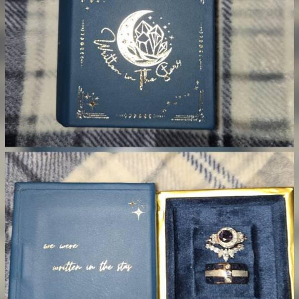 Silver Written in the Stars Book Ring Box, Book Shaped Jewelry Box ...