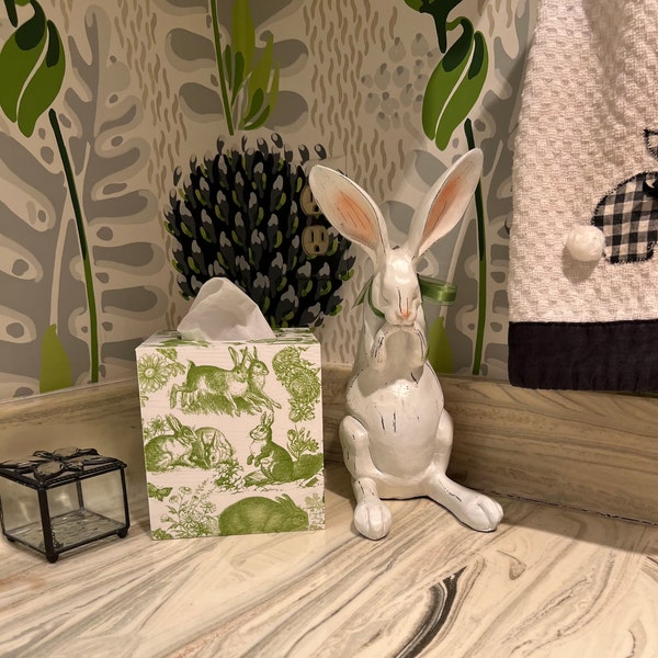 Handmade Decoupage Wood Tissue Box Cover, Easter, Bunny Toile, Home ...
