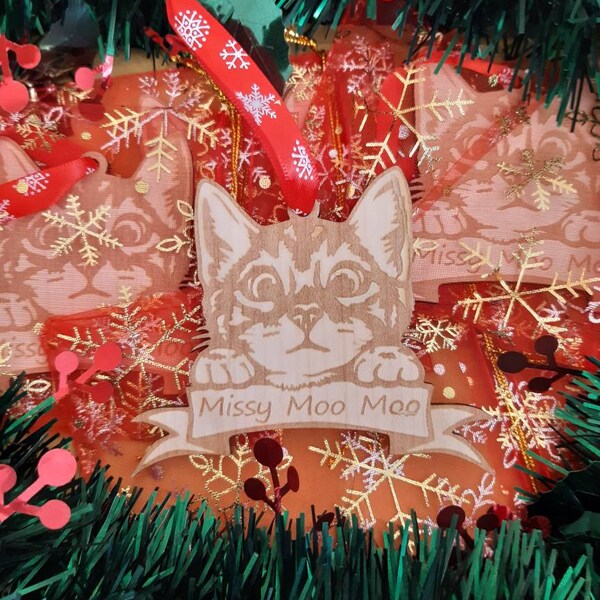 Cat Christmas Tree Hanger, Personalised Gift for Cat Lovers, Kitten ...