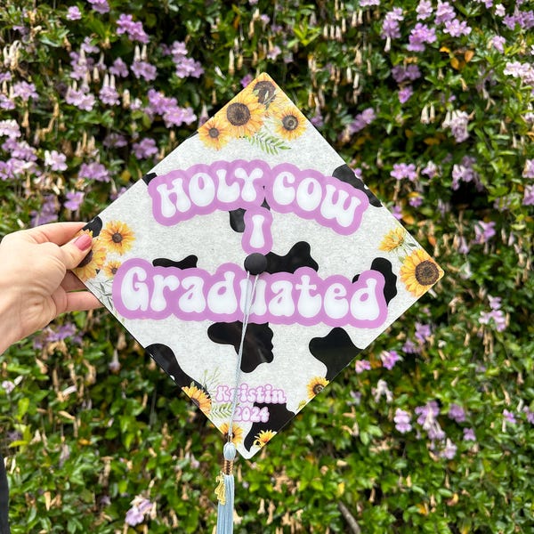 Personalized Holy Cow I Graduated Graduation Cap Topper, Funny Grad Cap ...