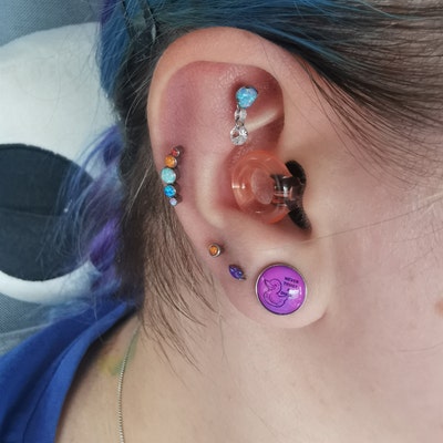 Blue Pink Fire Opal Flower Dermal Anchor Labret Top Conch - Etsy