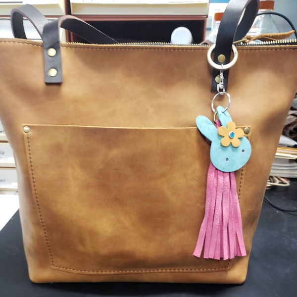 Peeps Leather Bunny Rabbit and Flower Keyring Purse Charm, Bag Clip on ...