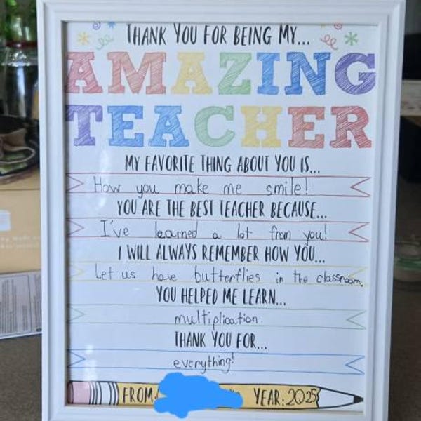 Teacher Appreciation Printable Personalized Teacher Gift Thank You ...