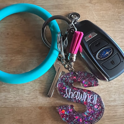 Custom Initial Keychain Glitter Keychain With Name Purse Charm Backpack ...