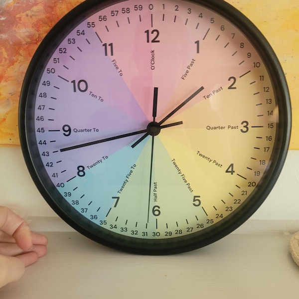Simple Wall Clock Telling Time Clock, Pastel Colors Clock, Color Wheel ...