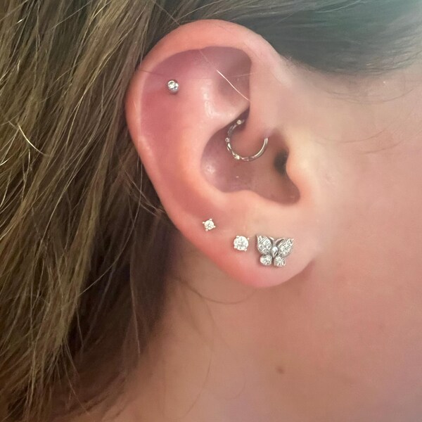 Rose Gold Top Down Belly Button Ring Flower CZ Dangle Floating Belly ...