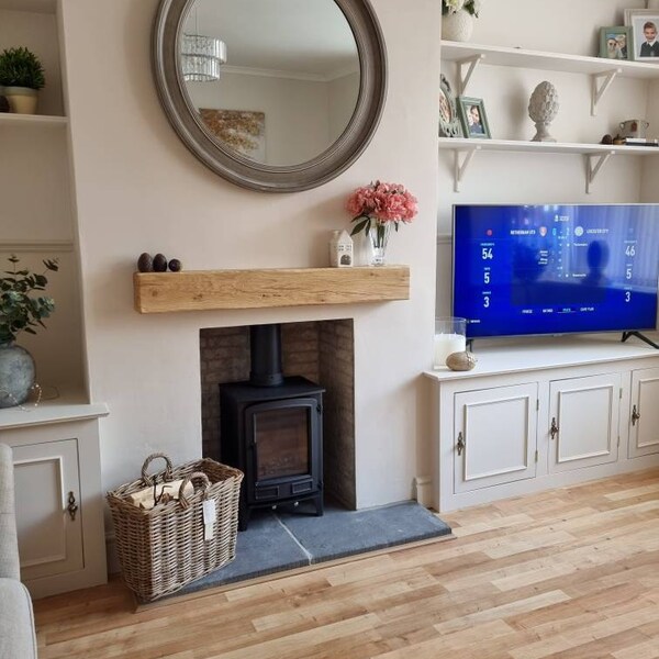 Rustic Oak Fireplace Mantel Beam: Aged Wood, Brackets Included (14cm X ...