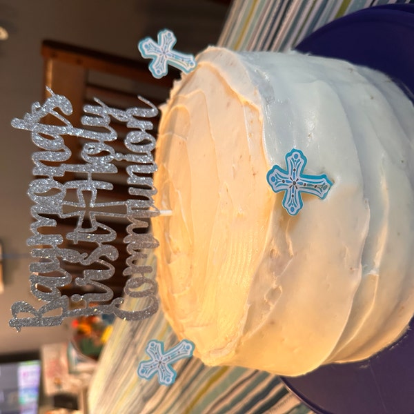 Custom First Holy Communion Cake Topper With Cross, Personalized ...