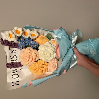 Woolen Knitting Blue/pink Rose Flower,hand Knitted Flowers,alentine's ...