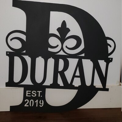 Initial Name Est Year With Scroll Accent Metal Sign / Family Name Sign ...