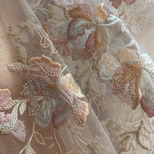 4-colored Floral Lace Fabric, Romantic Pastel Lace for Evening Dress ...