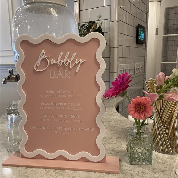 Wavy Border Drinks Menu Signage - Personalized Acrylic Wedding Bar Sign ...