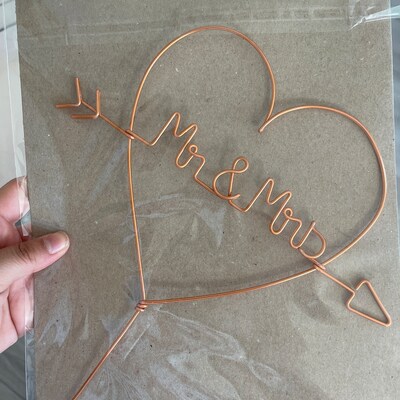 Rustic Cake Topper Wire Cake Topper Heart Mr and Mrs Cake Topper Copper ...