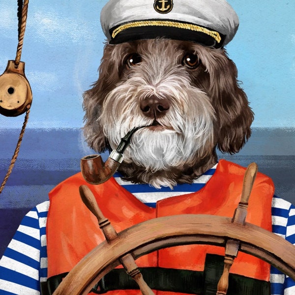 Sea Captain, Pet Portrait, Custom Pet Portrait, Royal Pet Portrait, Pet ...