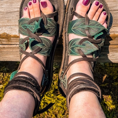 Leaf Sandals / Handmade Leather Lace up Sandals Unisex Gladiator Forest ...