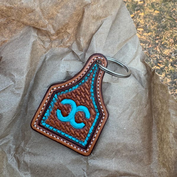 Handmade Leather Ear Tag Key Chains Personalized With Your Initials or ...