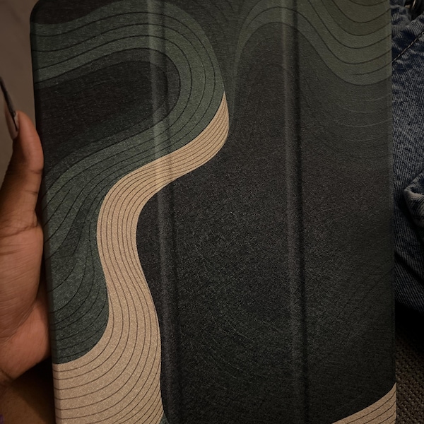 Minimalist Green Aesthetic Flow iPad Case With Pencil Holder Protective ...