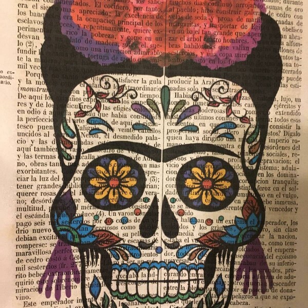 FRIDA KAHLO Sugar Skull Day of the Death Print Catrina Dia De Los ...