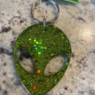 Alien Head Glitter Keychain - Etsy