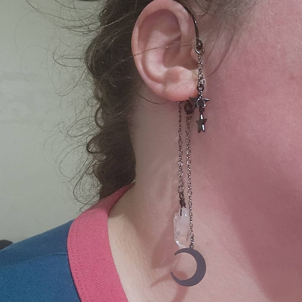 Gold Moon Ear Cuffs - Moon and Stars Ear Cuffs - A Pair of Celestial ...