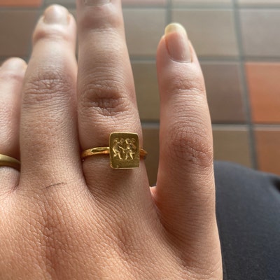 Two Angel Signet Ring Roman Coin Sterling Silver Ring 24k Gold Over ...
