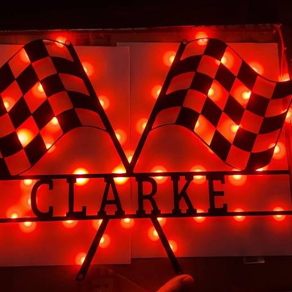 Custom Start Finish Racing Flag Metal Wall Art LED Light - Personalized ...
